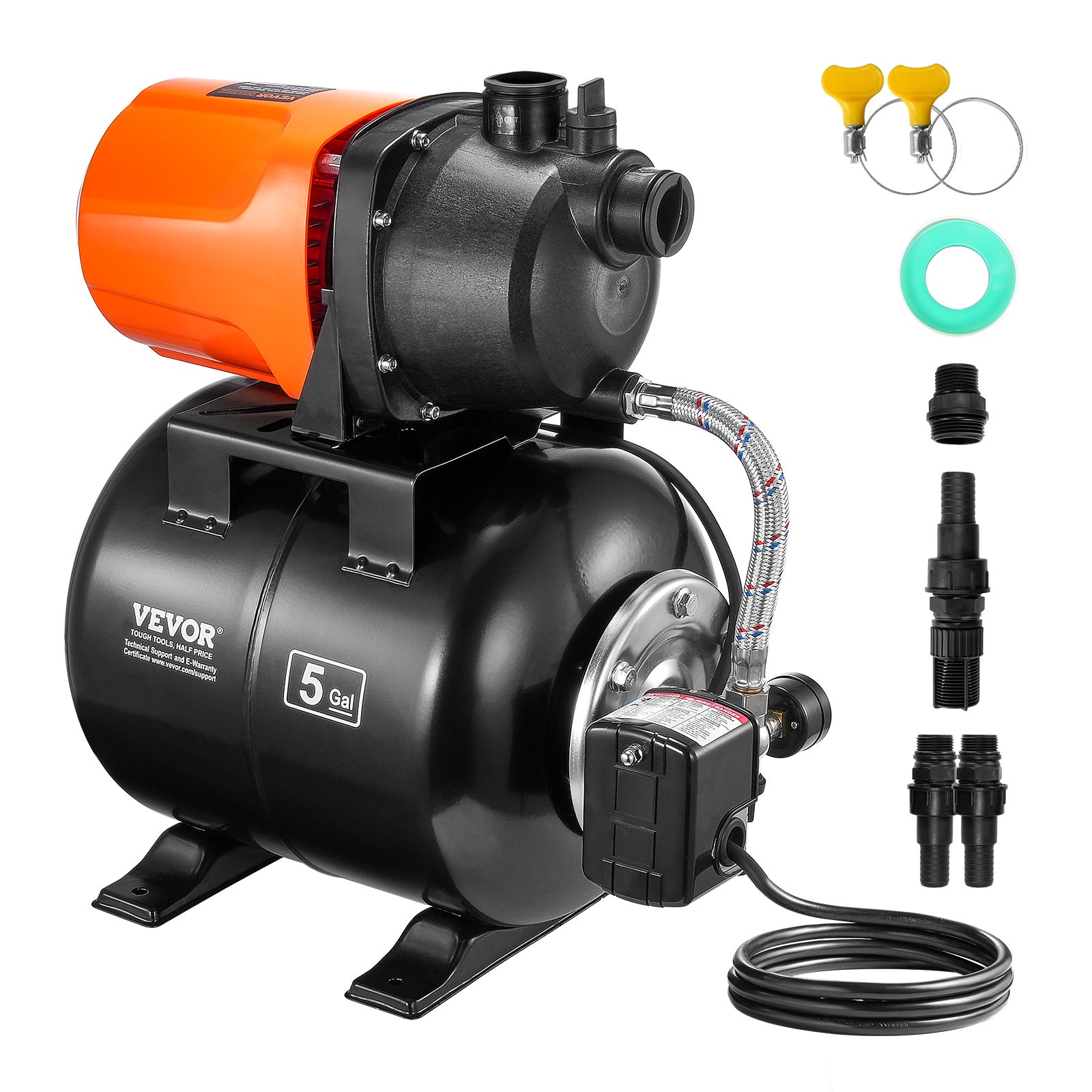 VEVOR Booster, 735 W, tanque de presión de 19 L, 3700 L/h, altura 50 m ...