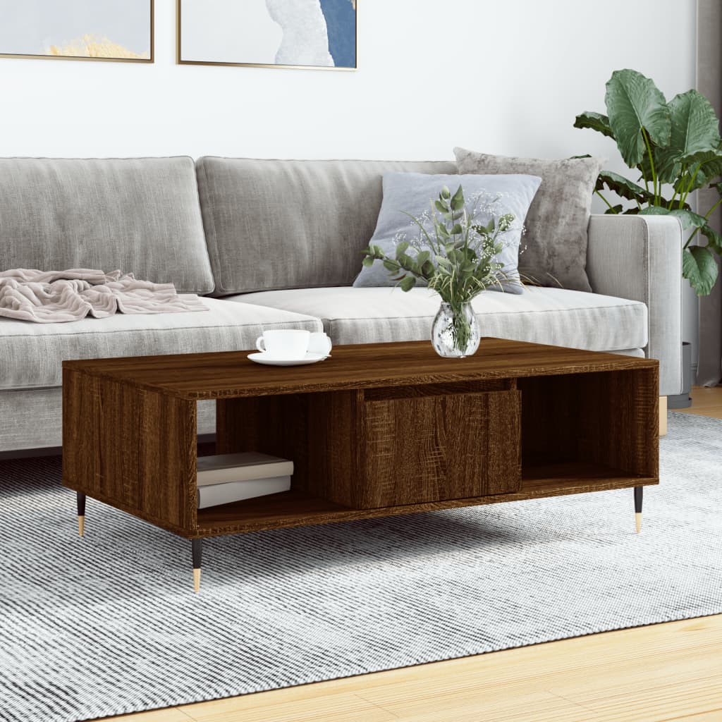 Table basse chêne marron 104x60x35 bois d'ingénierie | Leroy Merlin