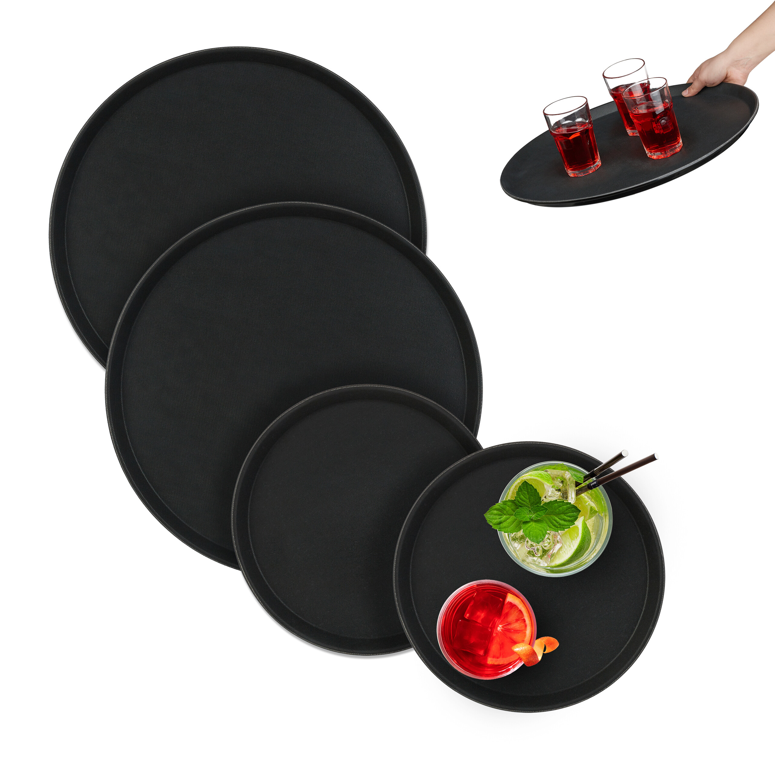 Relaxdays Lot de 4 plateaux de service, surface antidérapante, supports ...