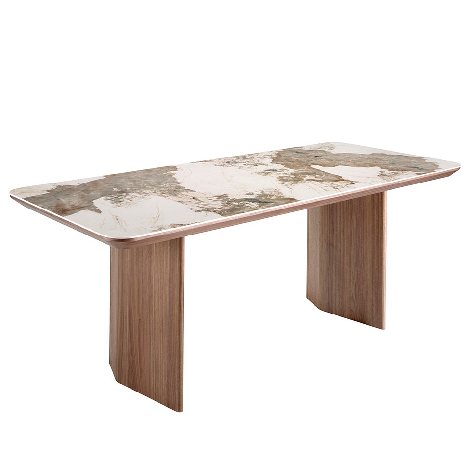 ANGEL CERDA Mesa comedor rectangular mármol porcelánico y nogal | Leroy ...