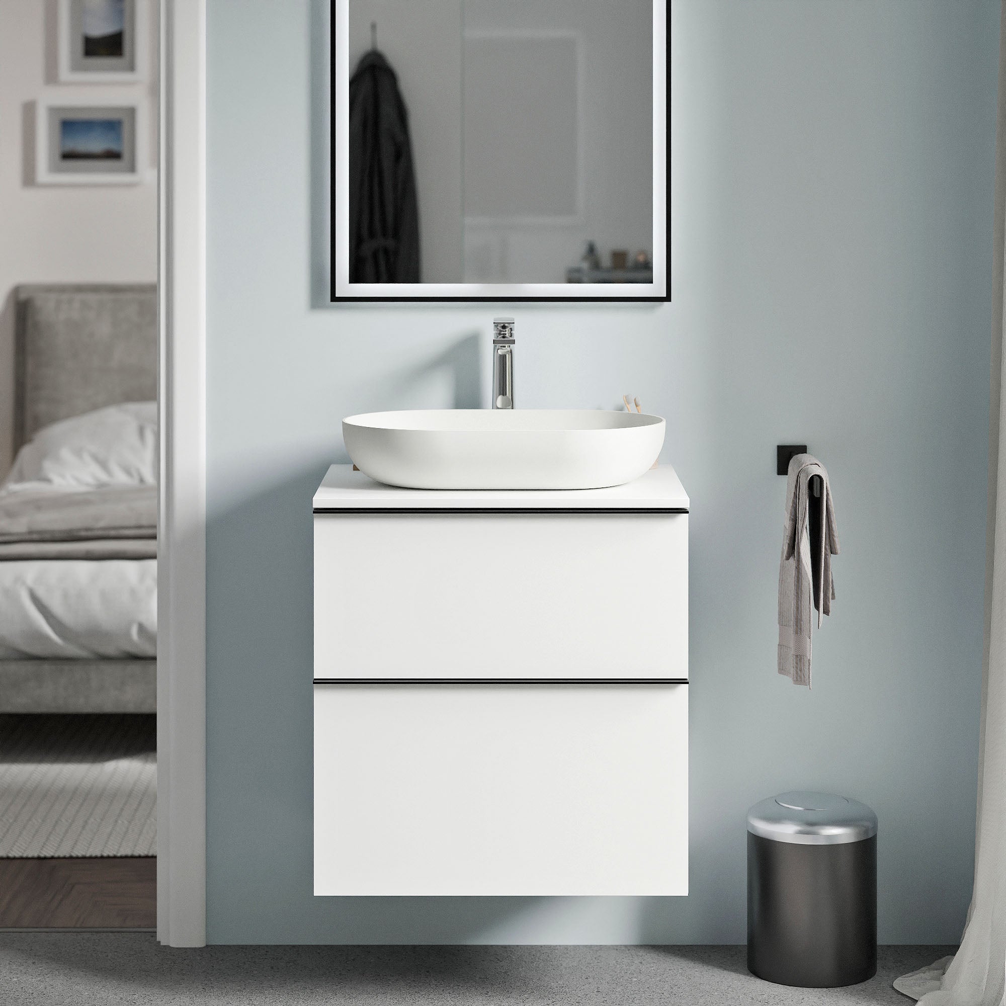 BERNSTEIN - Mueble lavabo suspendido MDF blanco mate, encimera de ...