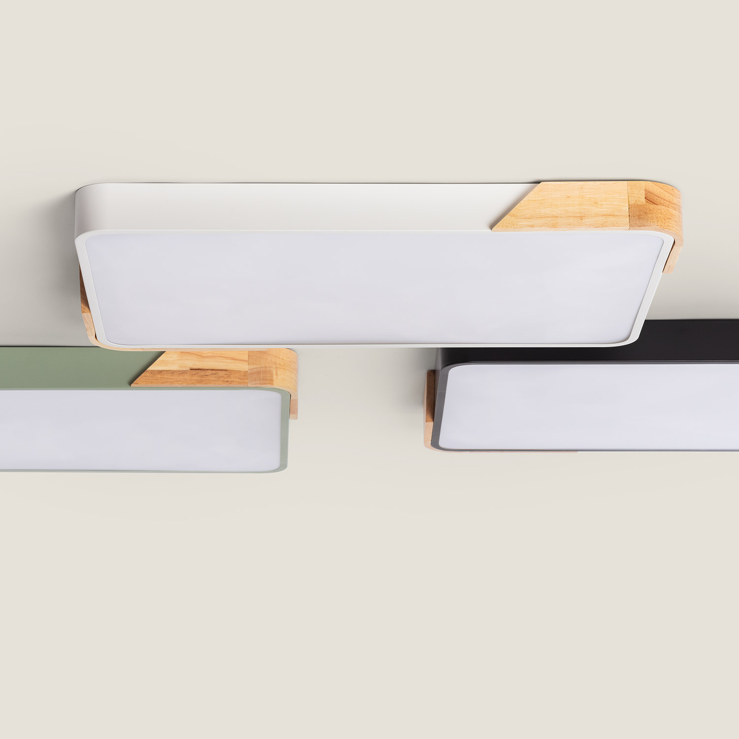 Ledkia Plafón LED 30W Rectangular Madera y Metal 625x425 mm CCT Seleccionable Semi-Dari Verde ...