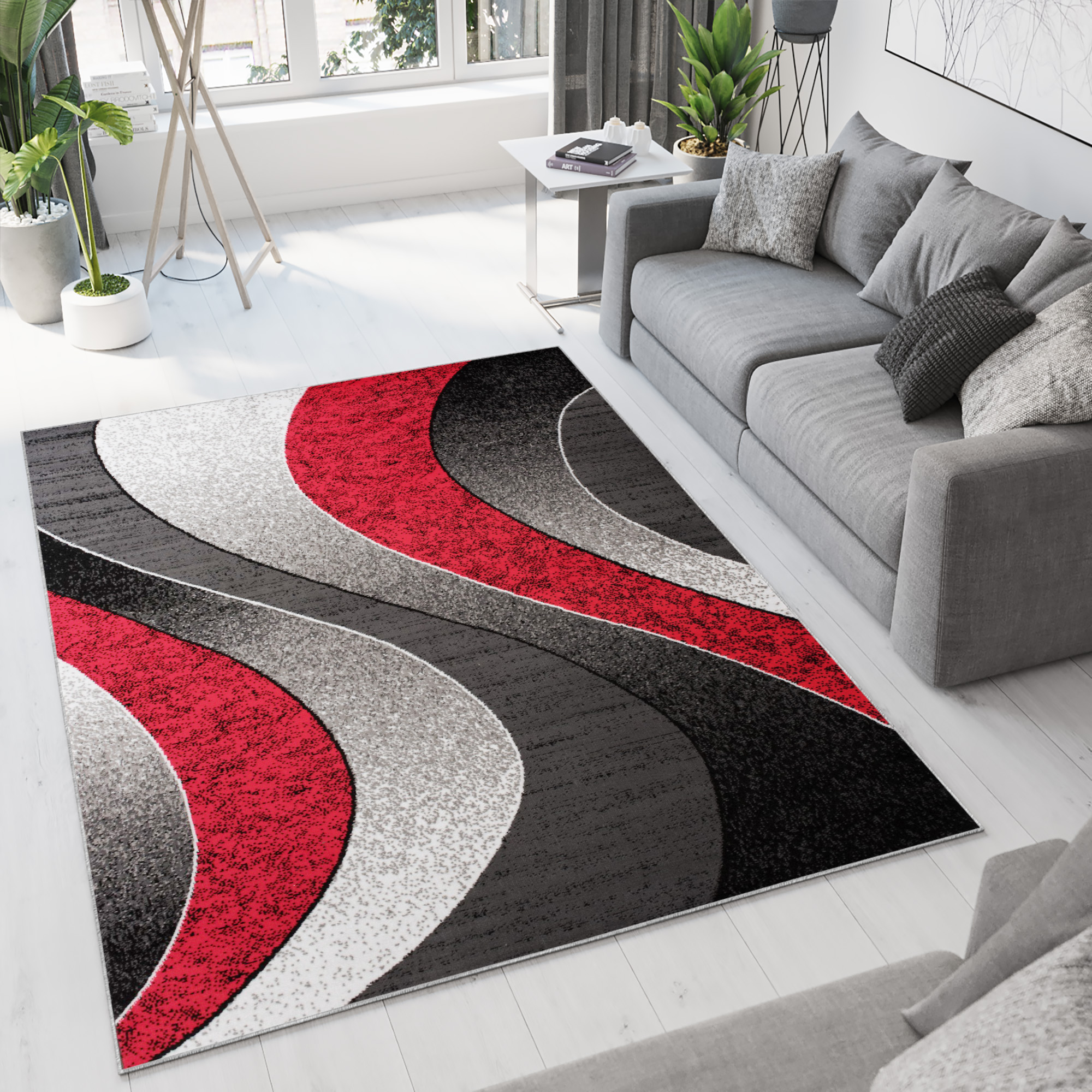 TAPISO Dream Tapis de Salon Chambre Moderne Rouge Gris Noir Ondes ...