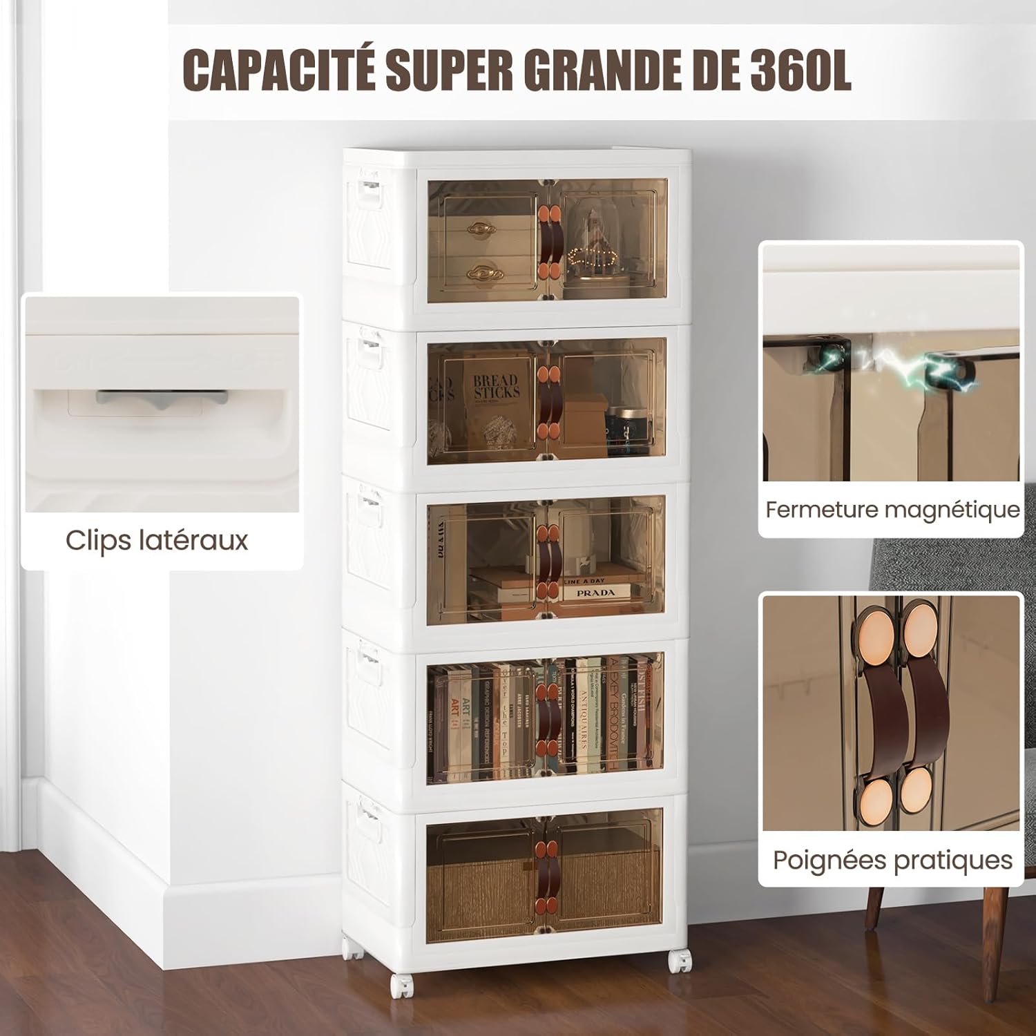 COSTWAY Boîte Rangement Plastique316L, 5 Caisses Pliables avec ...