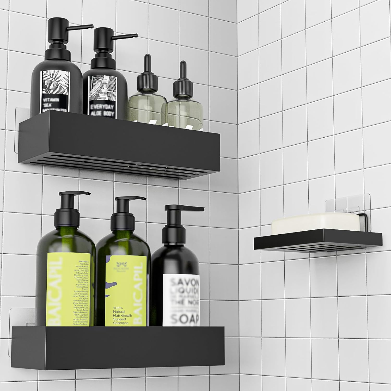 Étagère Douche Sans Percage - 3 Pièces Etagere Douche avec Porte Savon Douche, Porte Shampoing ...