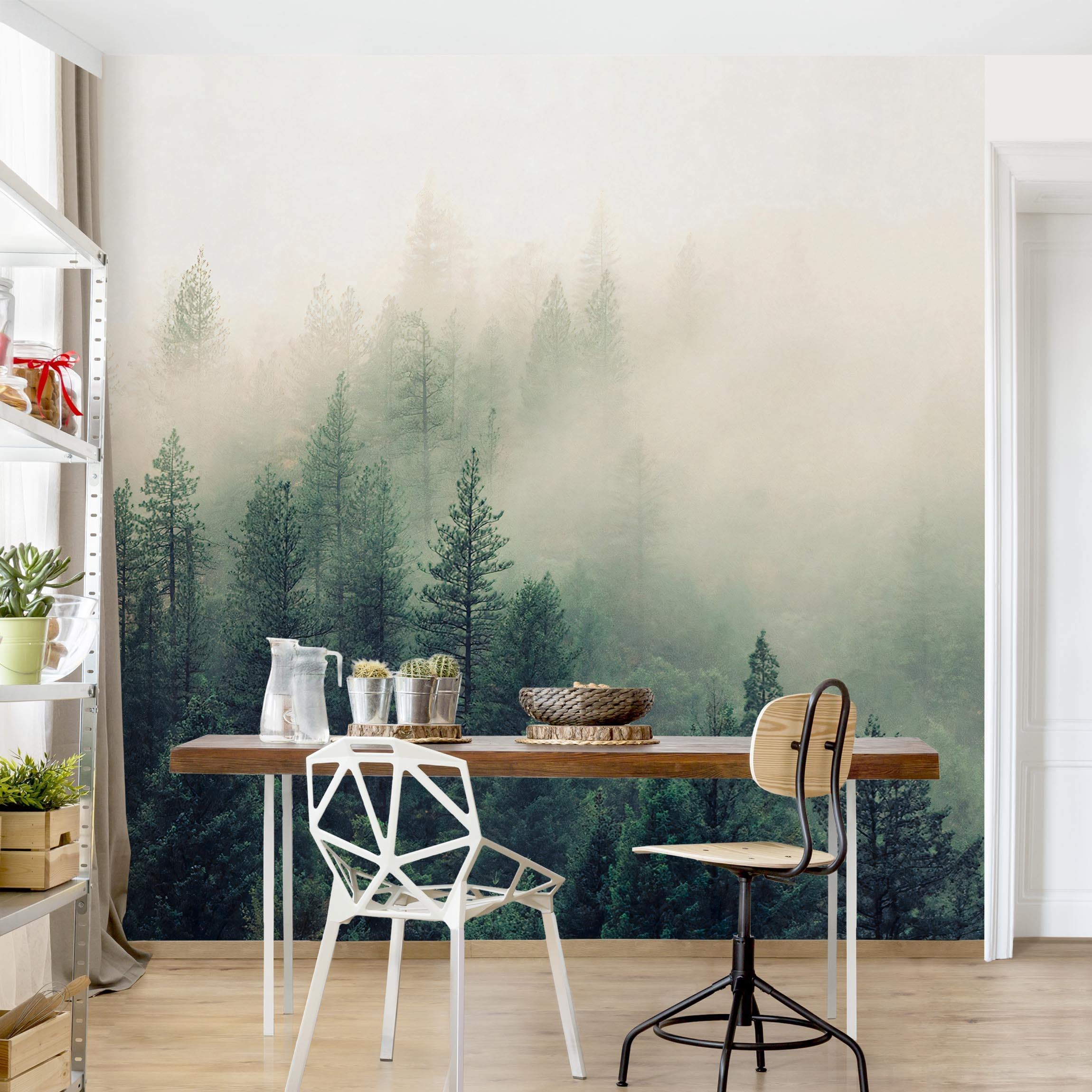 Papier peint panoramique forêt brumeuse nature 275 - salon chambre ...