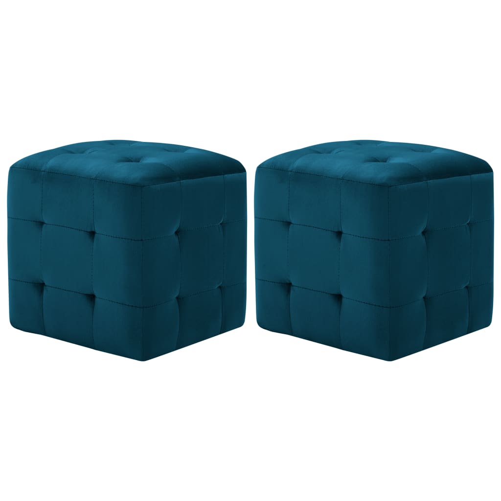 Juego de 2 pufs reposapiés 30 x 30 x 30 cm en tejido de terciopelo azul ...