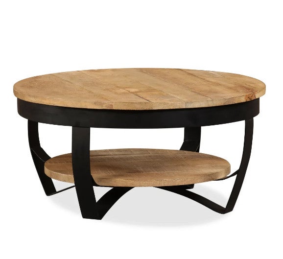 Table basse ronde manguier massif clair et métal noir Bastia | Leroy Merlin