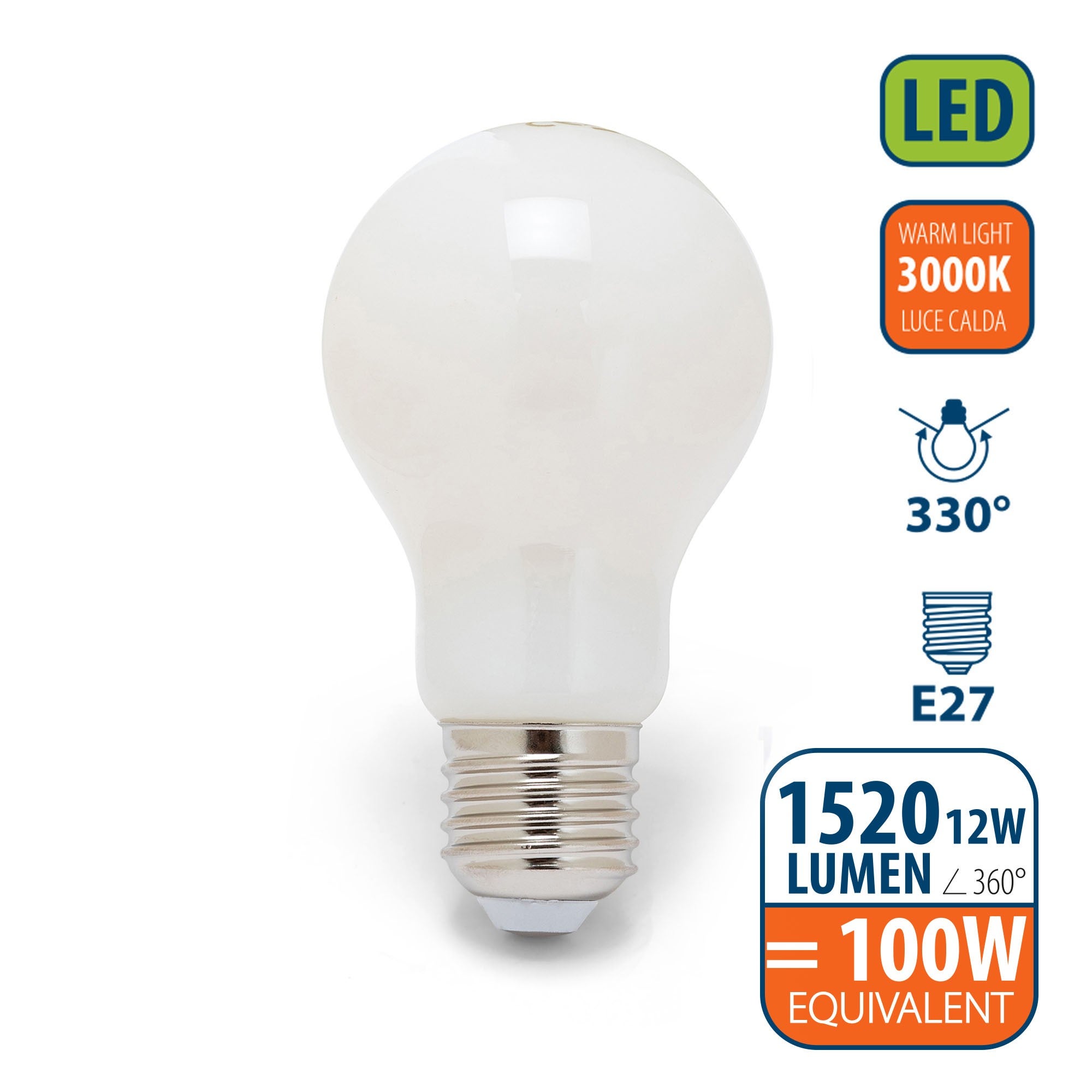Ampoule LED à filament opale, standard A60, 12W / 1520lm, culot E27 ...