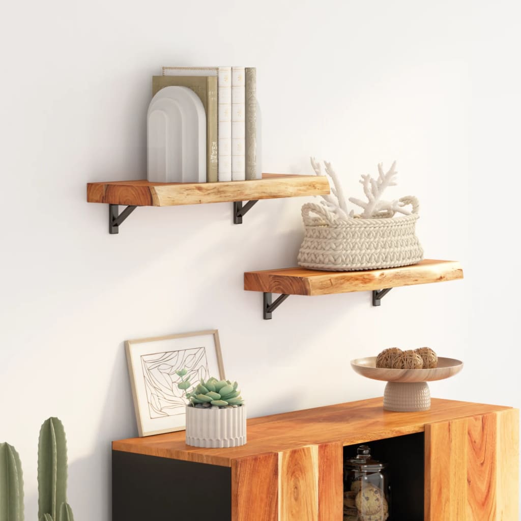 Estante de pared rectangular macizo de acacia con borde a juego | Leroy ...