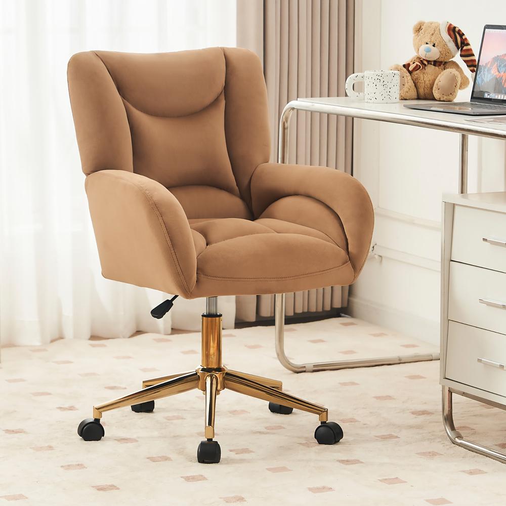 Chaise de bureau en velours doux, hauteur réglable, base dorée ...