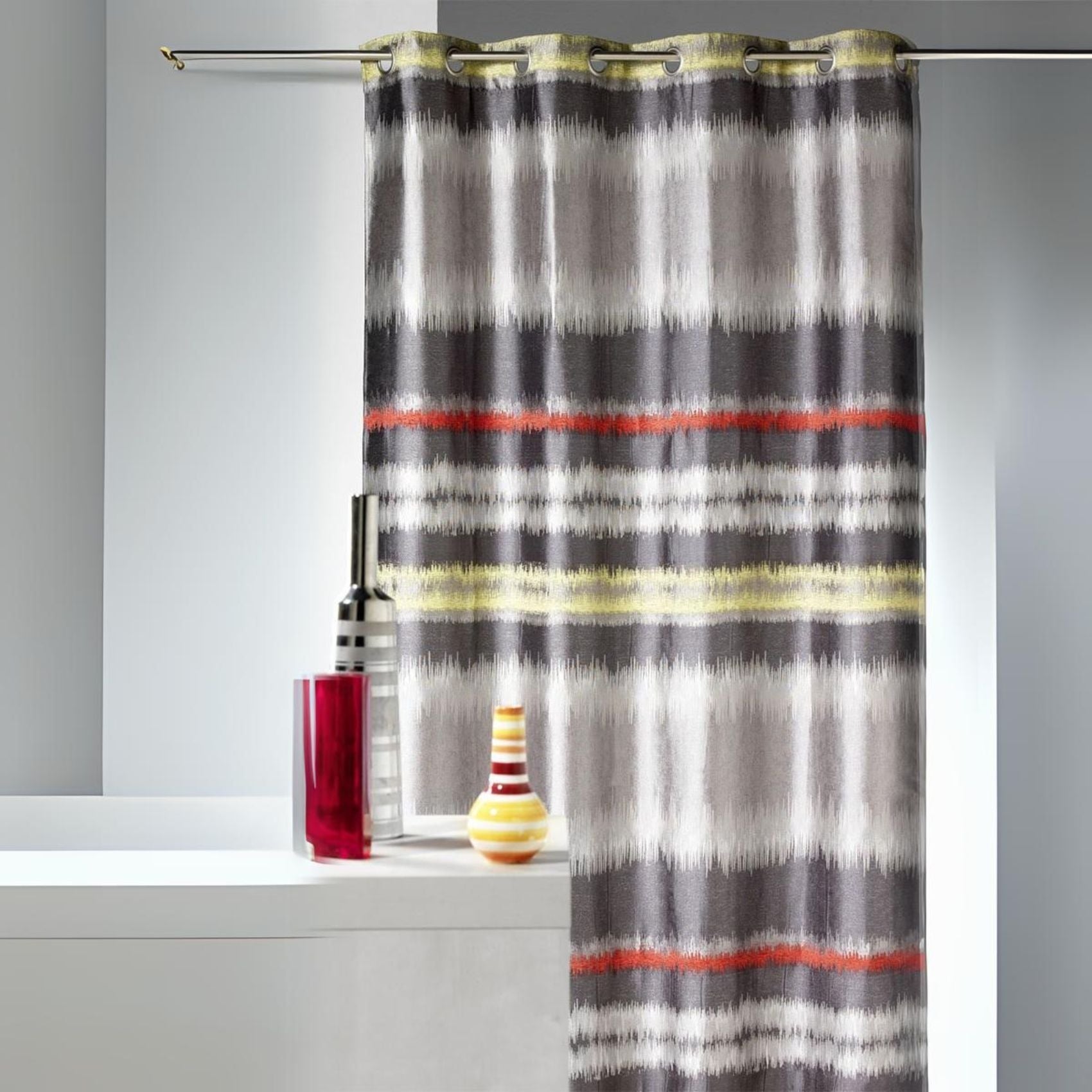 Rideau d'ameublement en jacquard style IKAT - Gris clair - 140x260 cm ...