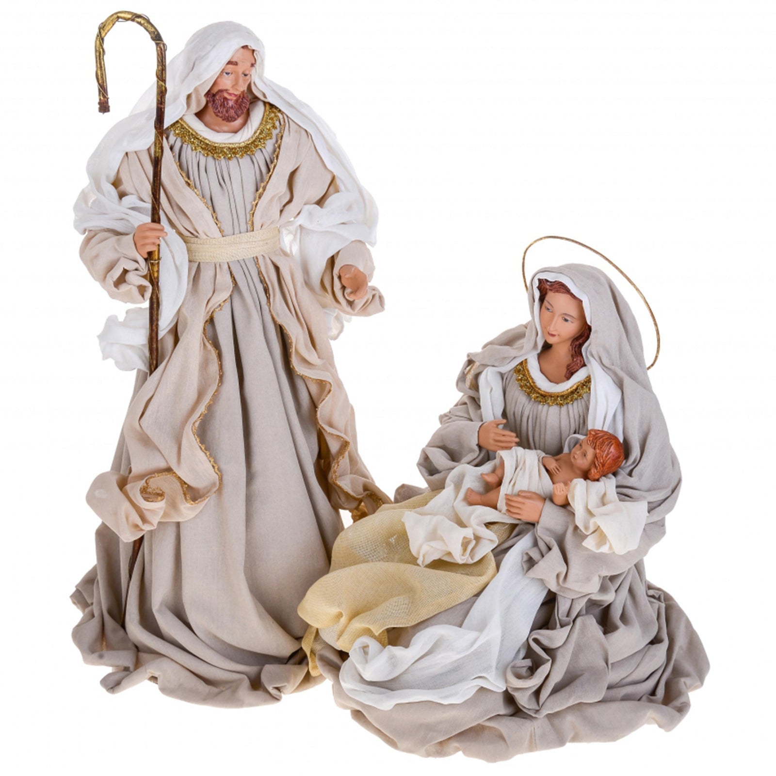 Statues de la crèche complètes avec vêtements en tissu Crème h 67 cm ...