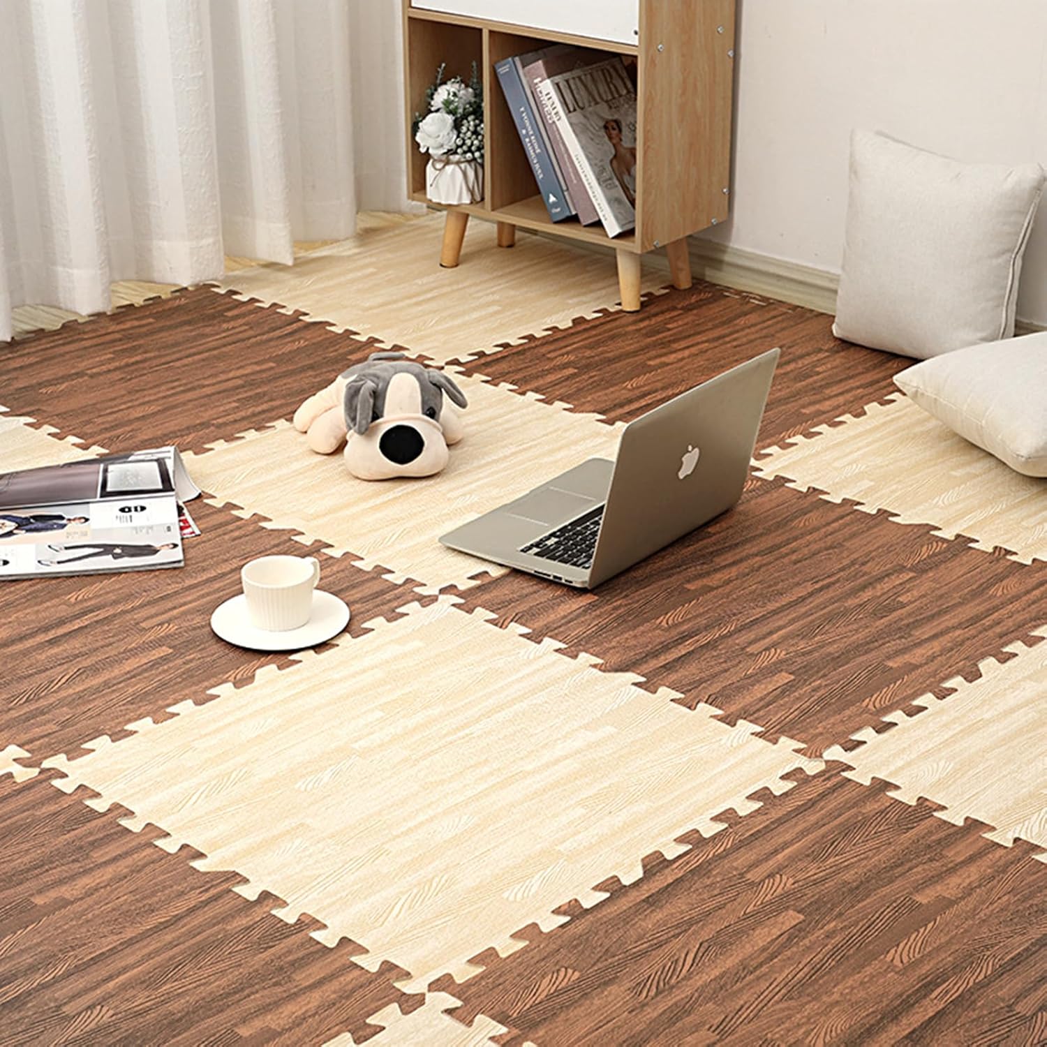 Tapis d'épissure en mousse EVA à Grain de bois 16 pièces, tapis de jeu ...