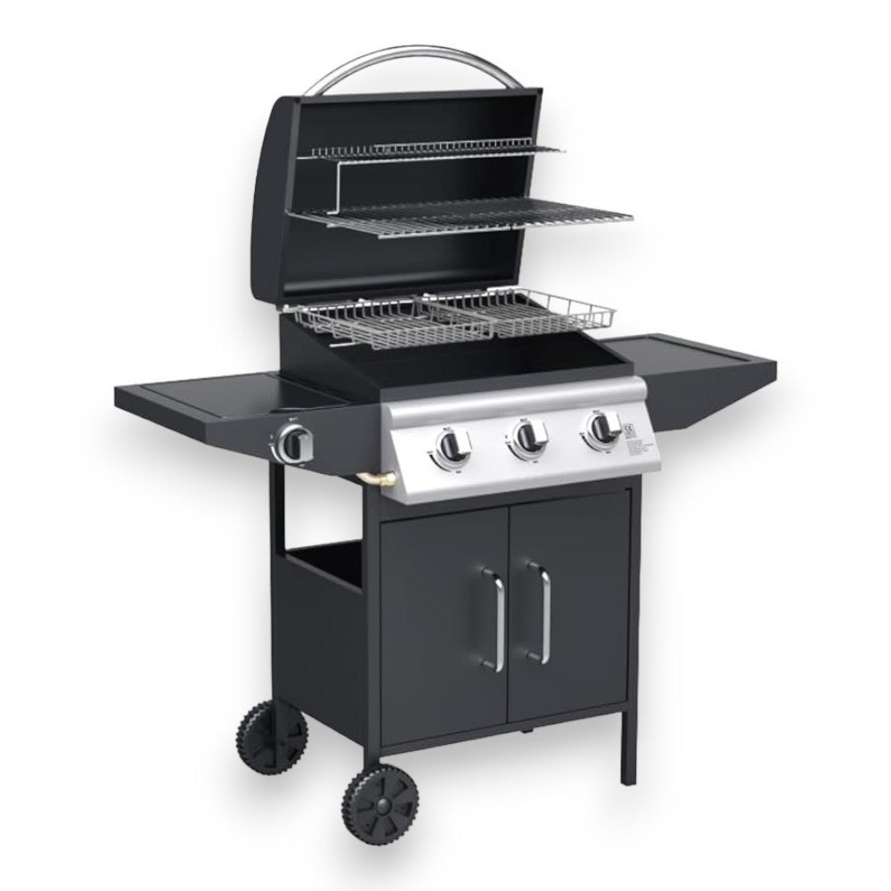 Barbecue à gaz à 3 feux avec grande cuisinière et pierre de lave pour l ...