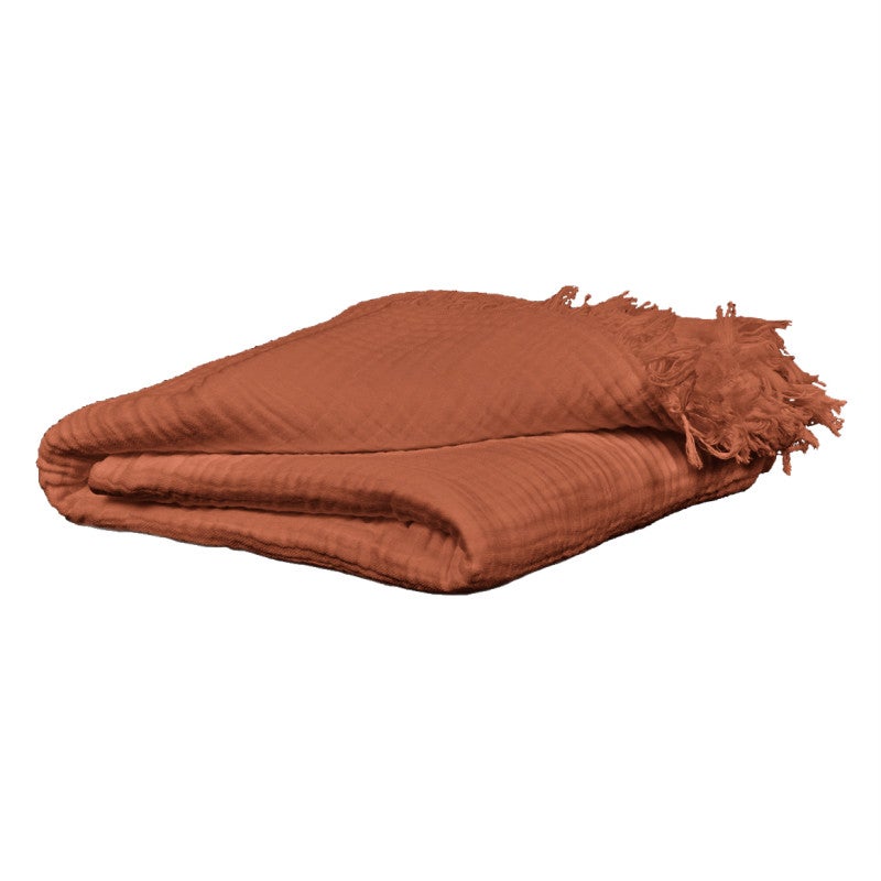 Plaid 130 x 160 cm en quadruple gaze de coton terracotta - PEPA 1 ...