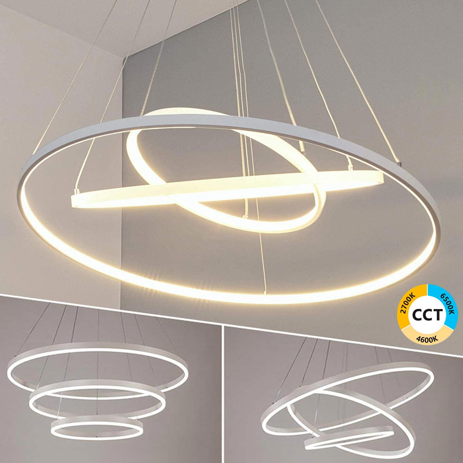 Lustre suspendu circulaire moderne LED 51W, lampe à suspension 3 étapes ...