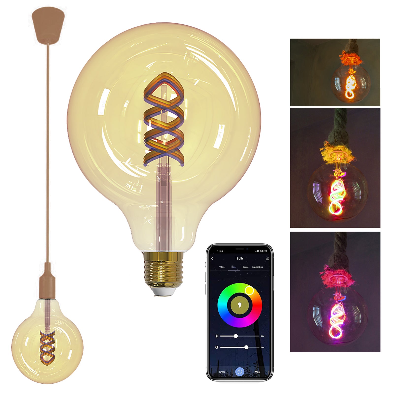 SMART LED pendentif E27 RGB RGBW multicolore 1800K lumière ambre lampe ...