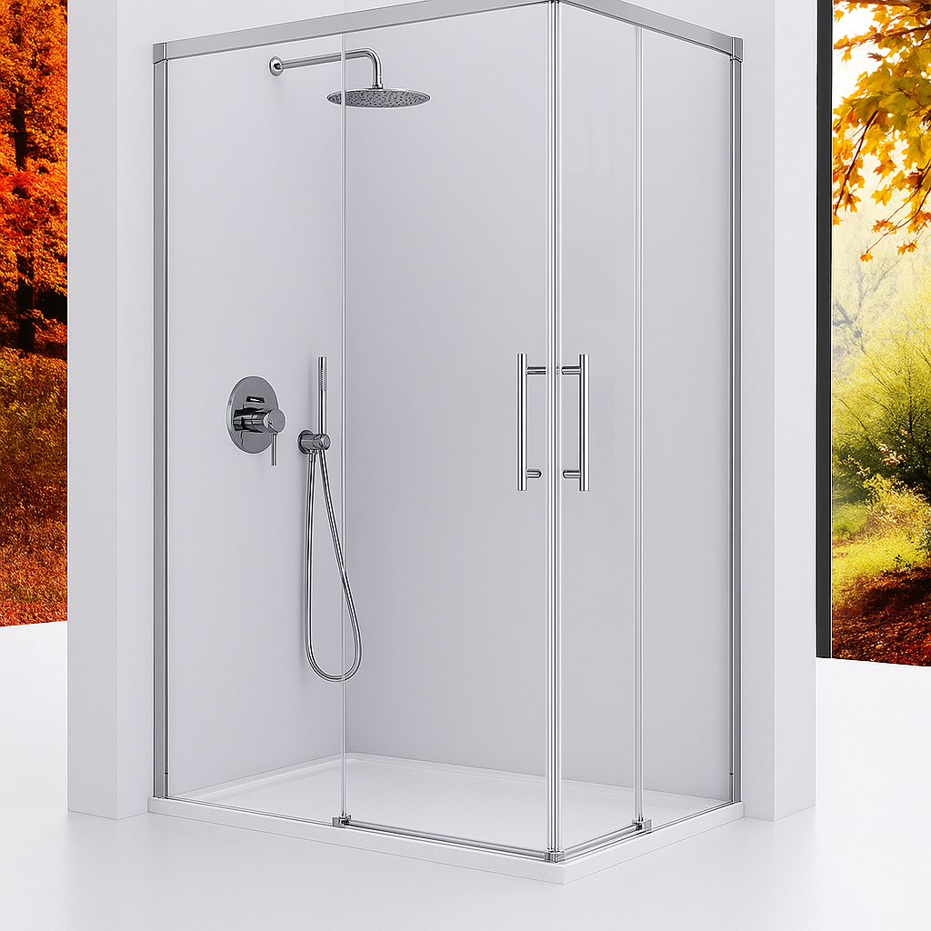 Paroi de douche d’angle coulissante Série URBAN - 105x100 cm (L. 102–107 cm + P. 96–102 cm ...