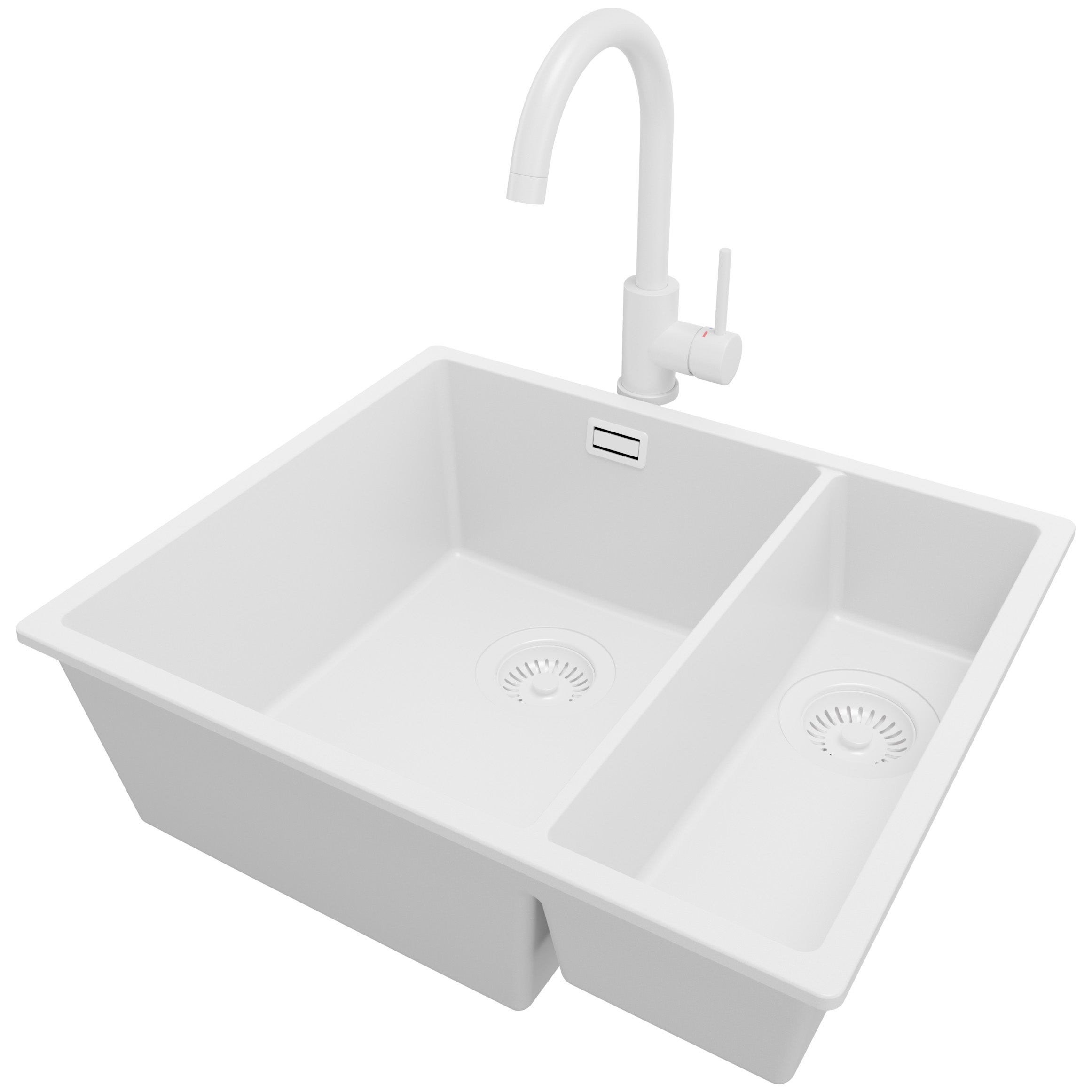 PRIMAGRAN Evier Sous Plan Tout Blanc 56x47cm, Evier en Granit 1,5 bacs ...