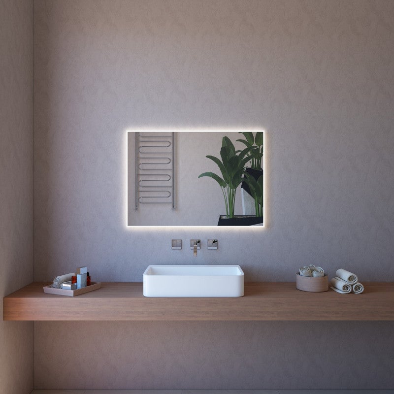 Miroir mural rétroéclairé LED 100x70 cm, cadre PVC gris épaisseur 4 mm ...