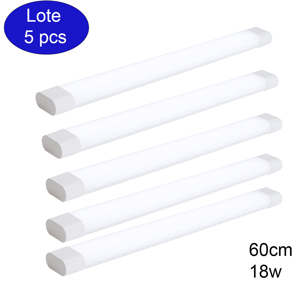 Pack de 5 luminaires LED linéaires 18W 60cm 6000K Blanc Froid, design ...