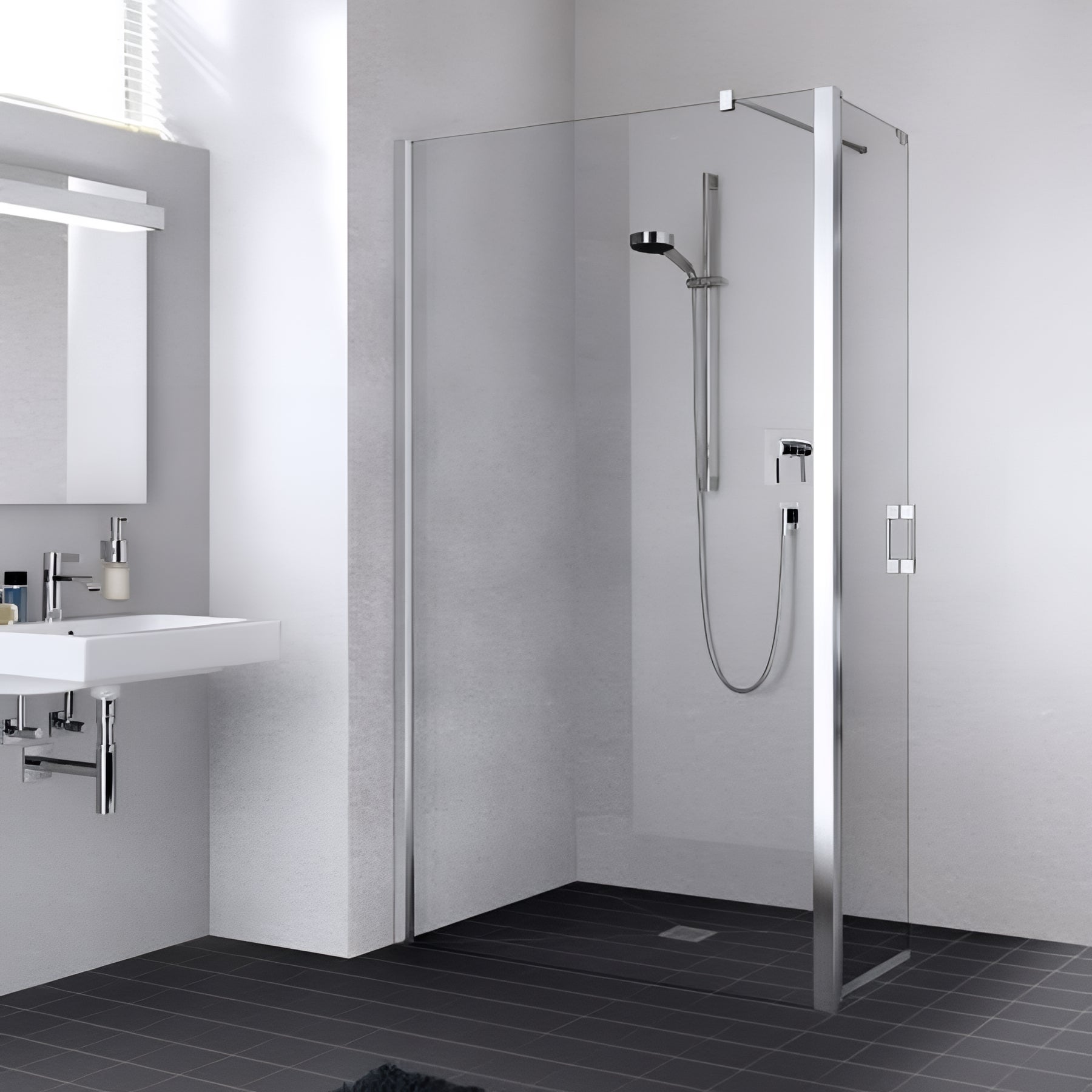 Parete doccia walk-in larghezza 103 cm altezza 200 cm profilo argento ...