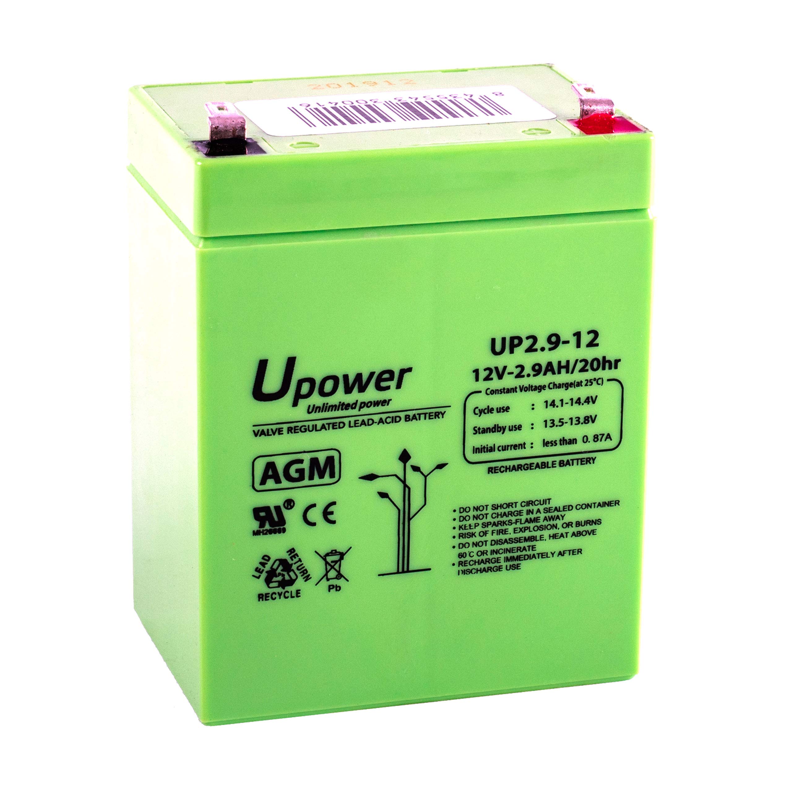 U-Power - Batteria piombo AGM Sigillata 2.9Ah 12V - Faston F1 4.8mm ...