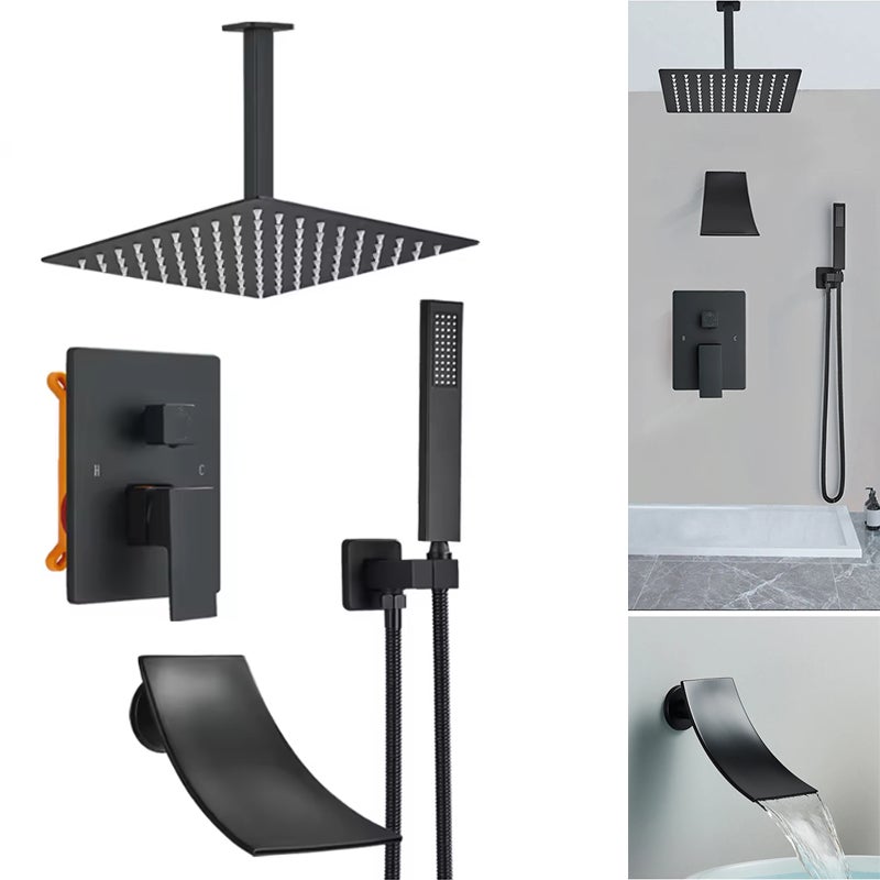 Robinetterie de Douche Noir Mat : Mitigeur de Douche et Baignoire,Bec ...