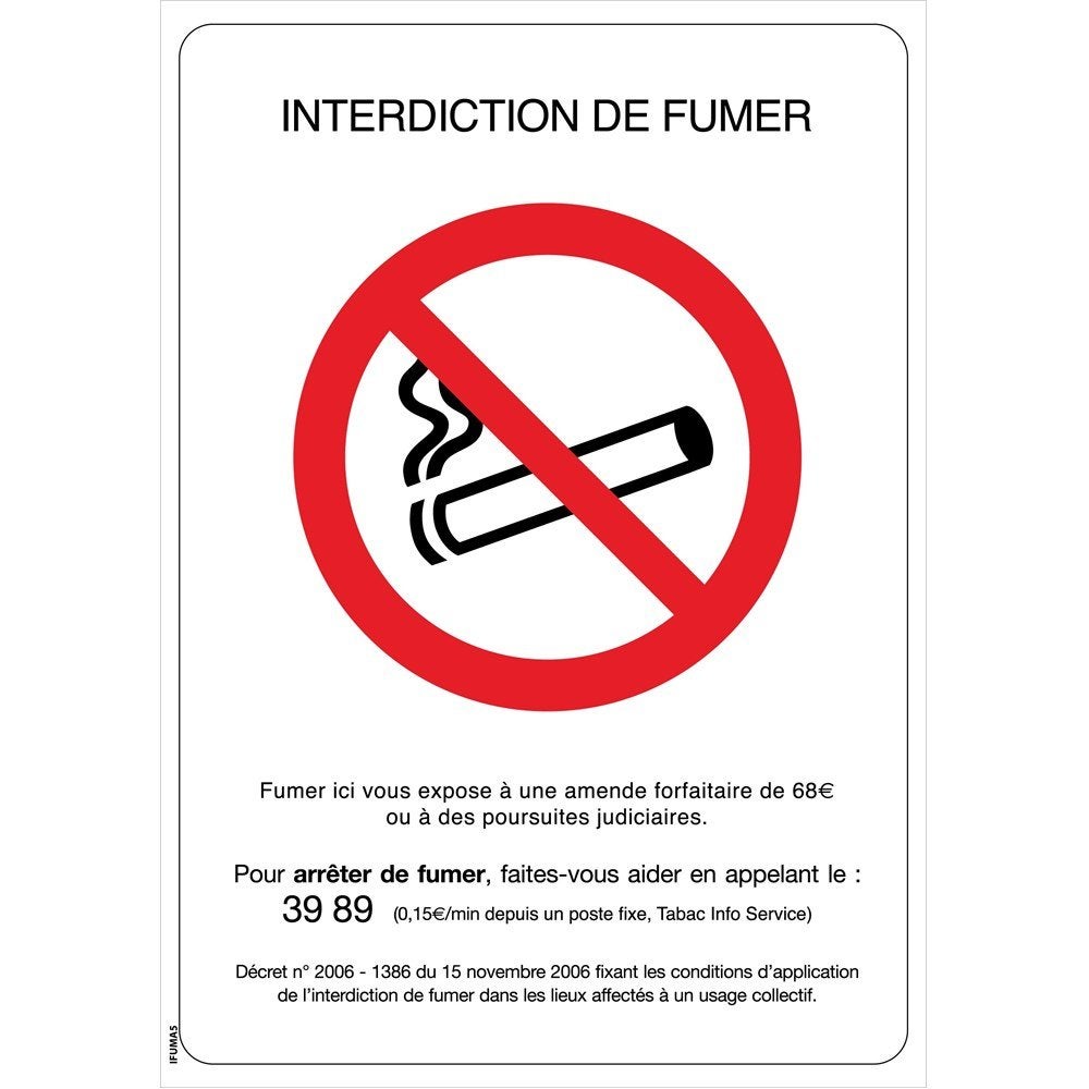 Panneau "Interdiction de fumer" - PVC A4 / Marque : Mondial Extincteur ...
