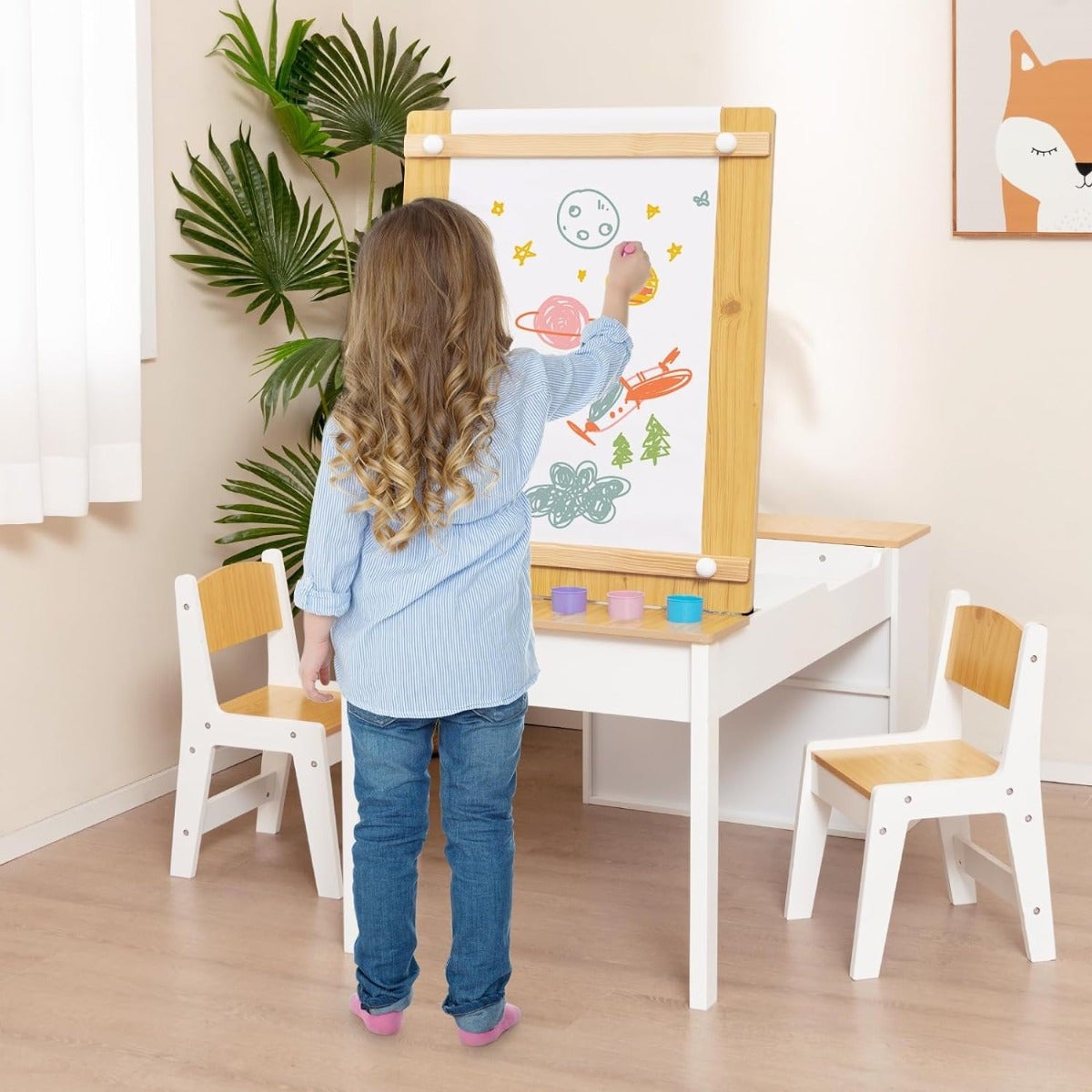 Juego de mesa elevable y 2 sillas para niños con escritorio de juego 2 ...