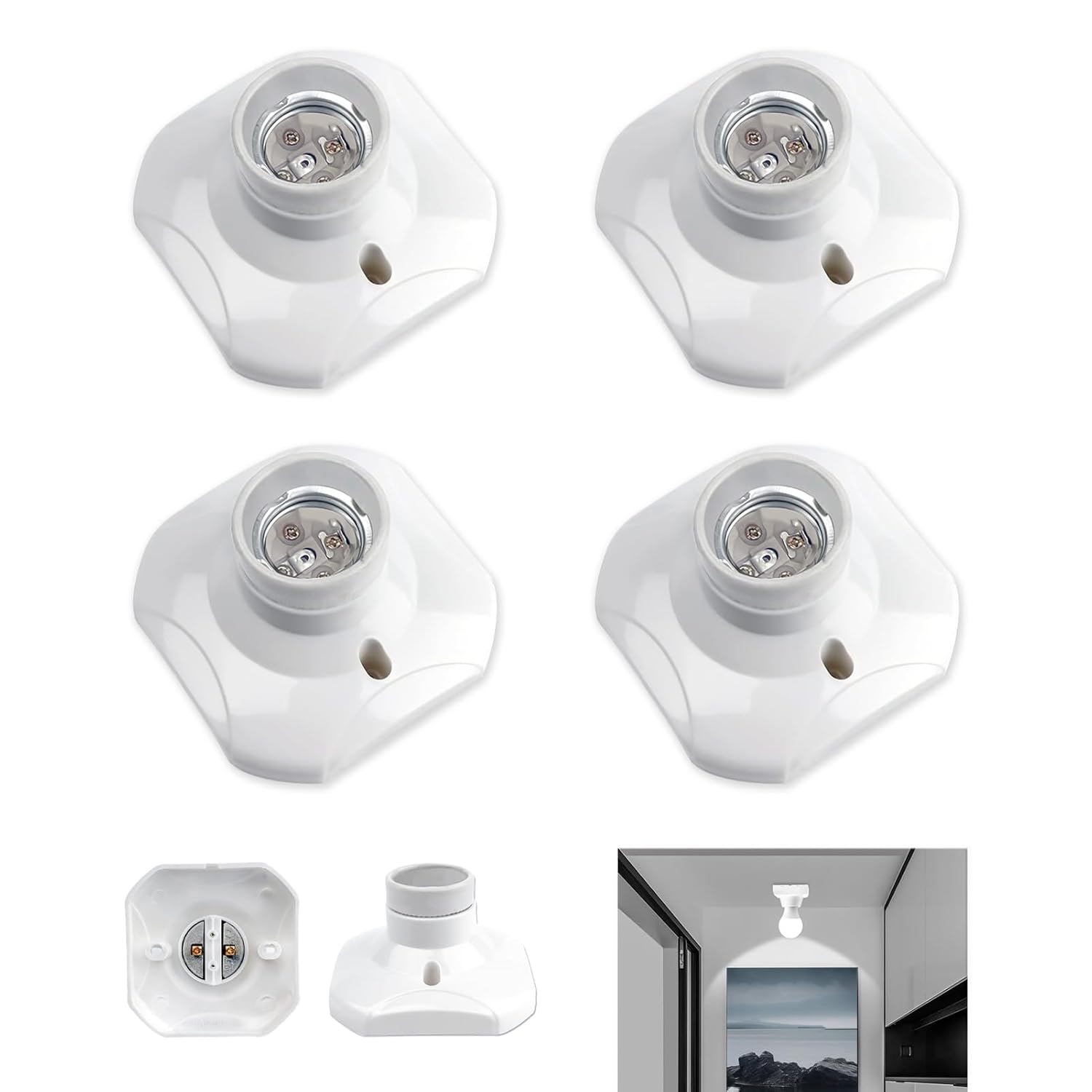 4 Douilles Plafond E27 à Visser - Convertisseur E27 vers E14 - Support Ampoule LED - Plastique ...