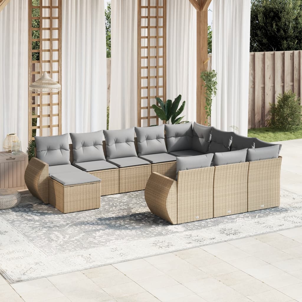 Salon de jardin 11 pcs avec coussins beige résine tressée | Leroy Merlin