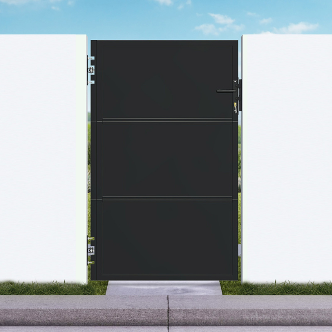 Portillon acier 1M NALI H.160cm Noir mat + 2 poteaux acier DARIO ...