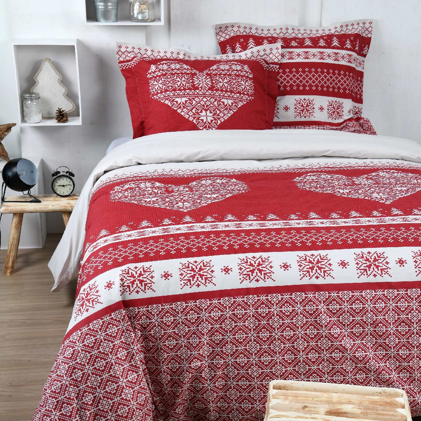 Parure de lit au style montagne chic - Rouge - 240x220 cm - Coton ...