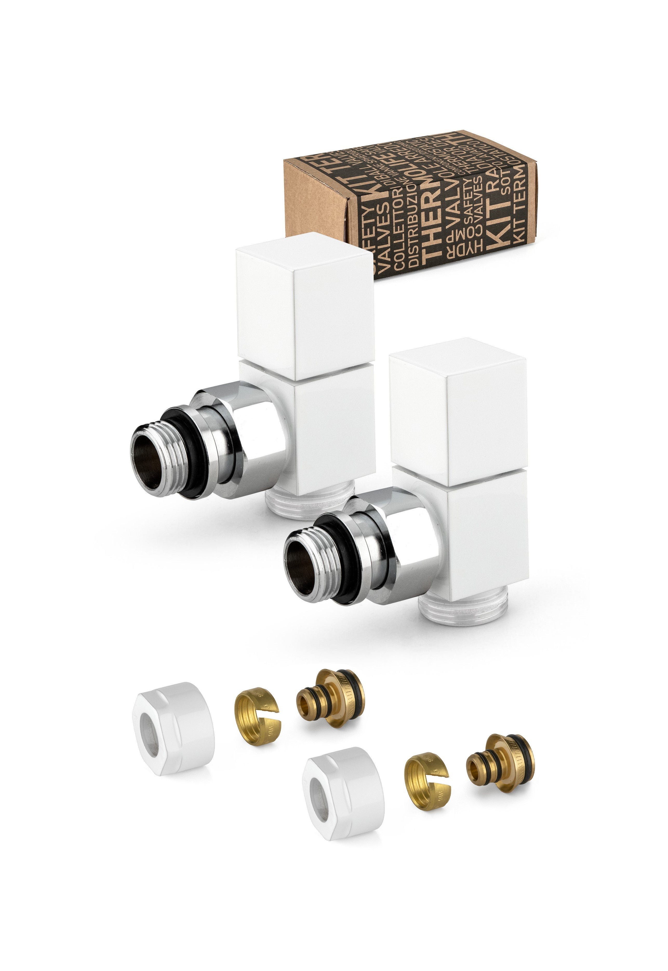 Kit robinet d'ameublement carré blanc et chromé avec raccord à ...