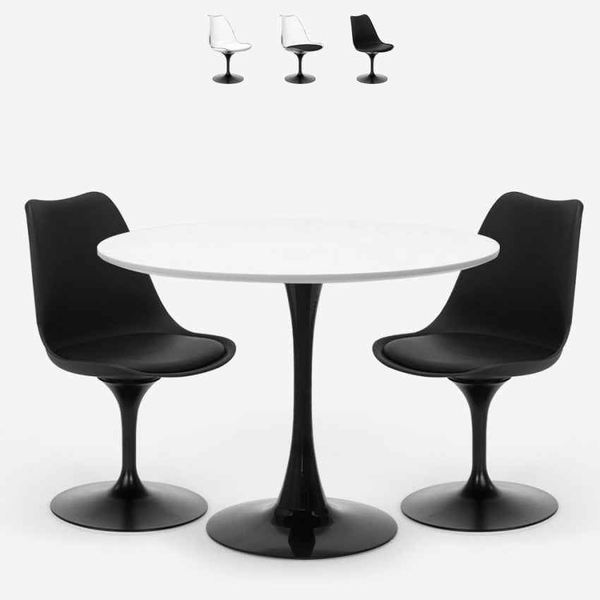 Conjunto de mesa Goblet redonda de 80 cm con 2 sillas de policarbonato blanco negro Crayon ...