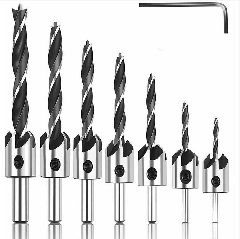Lot de 8 forets à bois pour perceuse, forets à bois avec fraise, forets ...