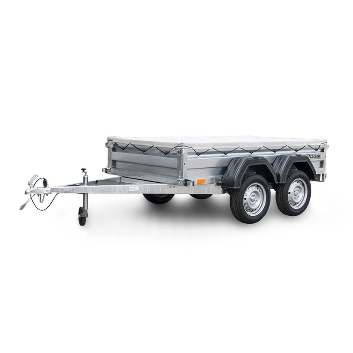Remorque double essieu en acier 235 cm ridelles avant/arrière ouvrantes ...