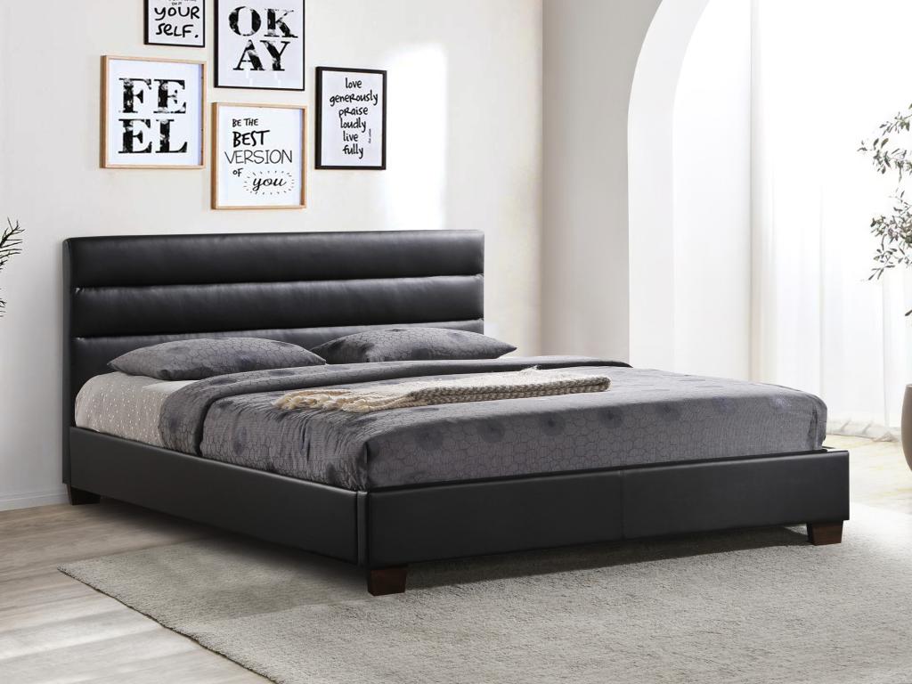 Cama 180 x 200 cm - Piel sintética - Negro - FAUSTIN | Leroy Merlin