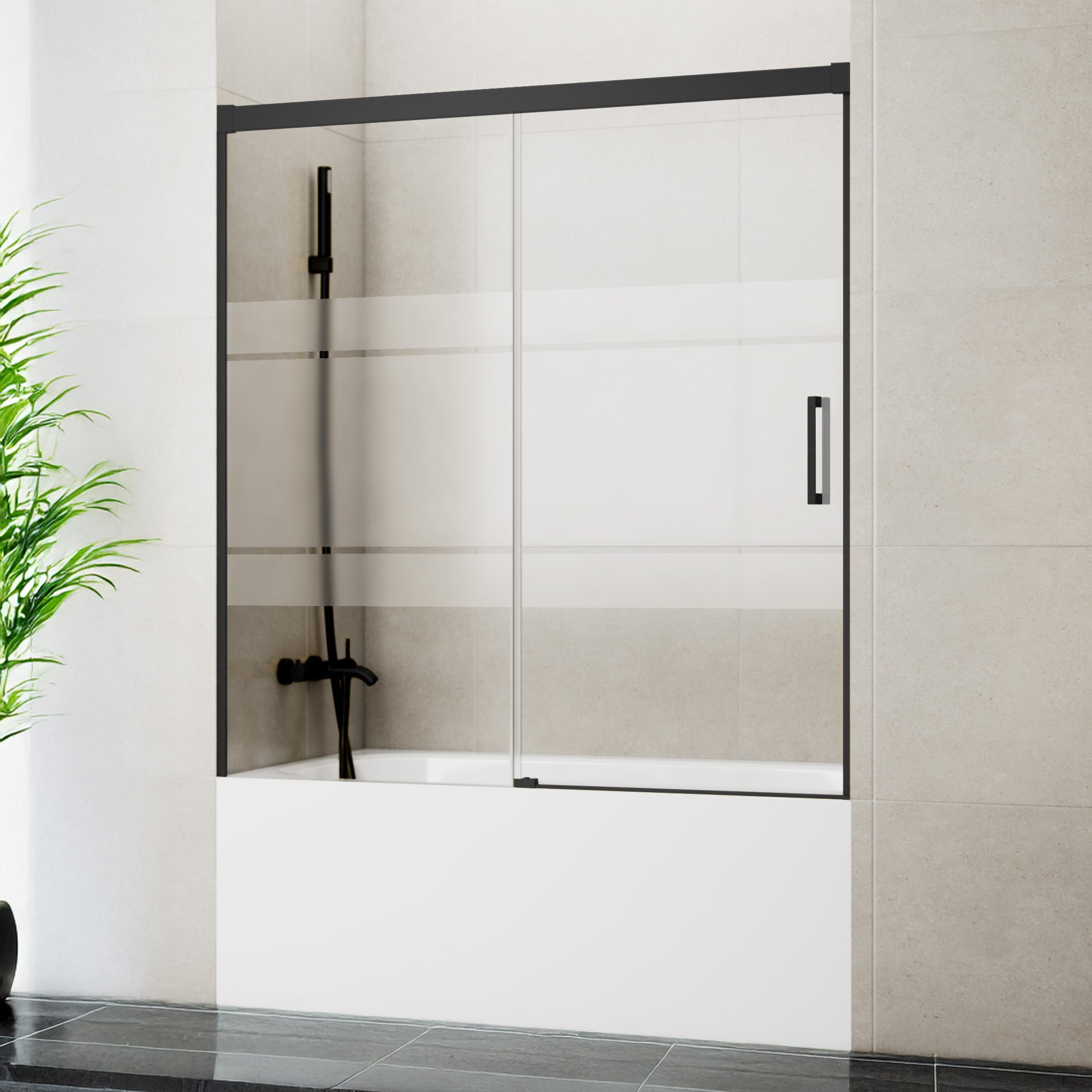 Paroi de douche baignoire BASICA NOIR FROST PLUS fixe + coulissant ...