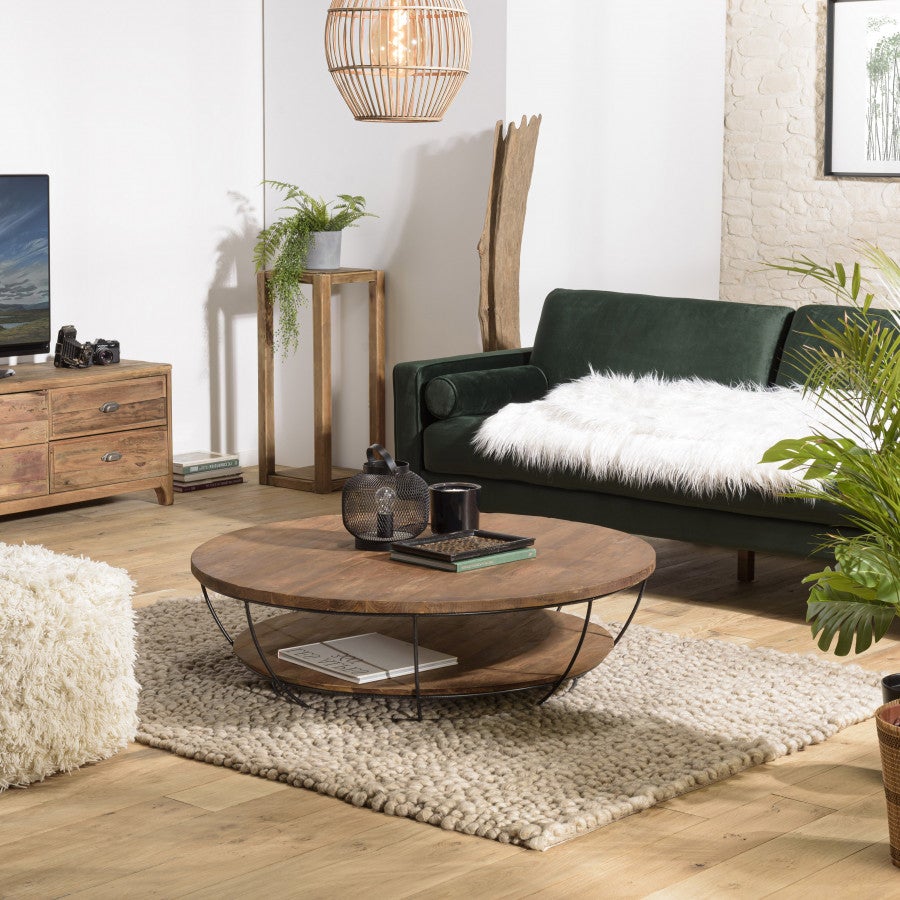 ALIDA - Table basse coque ronde 120x120cm double plateau Teck recyclé ...