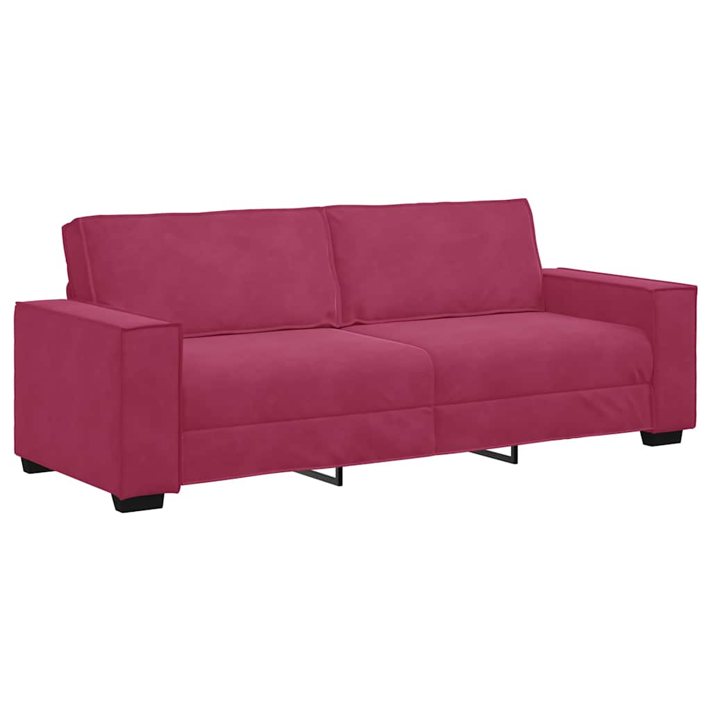 Sofá de 3 plazas de terciopelo rojo tinto 220x78x84 cm | Leroy Merlin