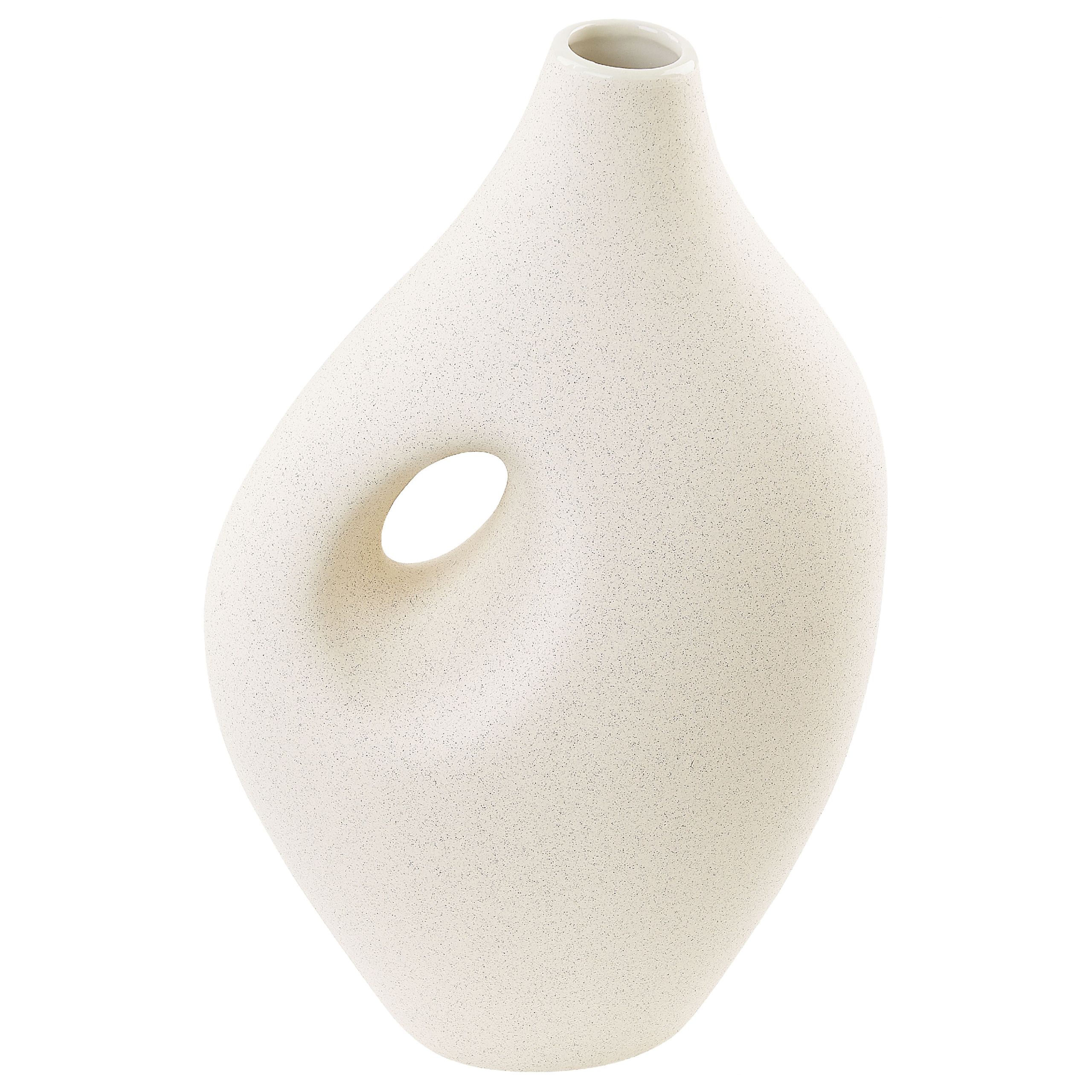Beliani Jarrón Para Flores Komotini Cerámica 32 Cm Blanco Crema Leroy