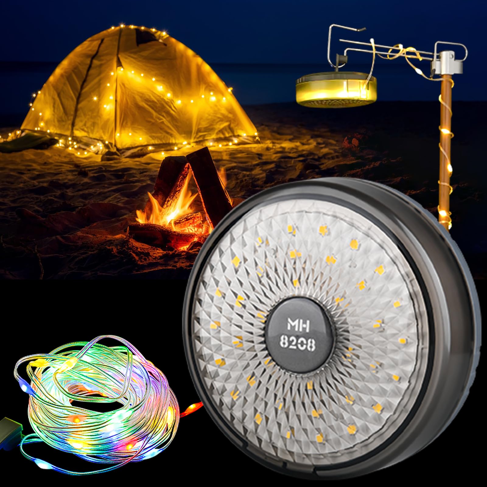 Guirnalda de luces para camping, 8 m, para exteriores, 8 modos de ...