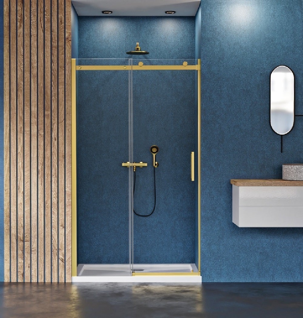 Porte de douche coulissante 100 cm doré brossé FIDJI GOLD BRUSHED ...