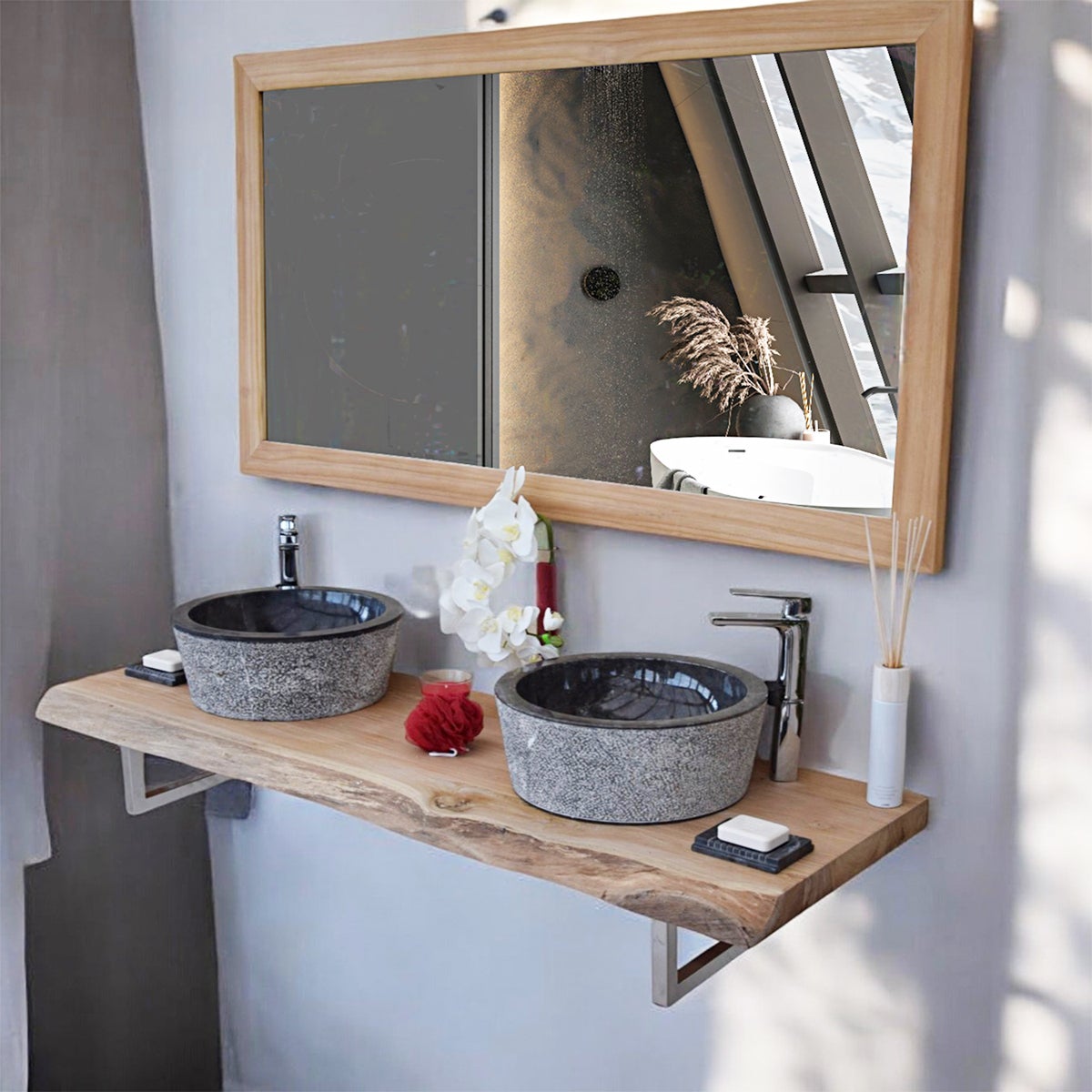 Plan pour vasques en teck massif 150 cm, forme libre - Shark | Leroy Merlin