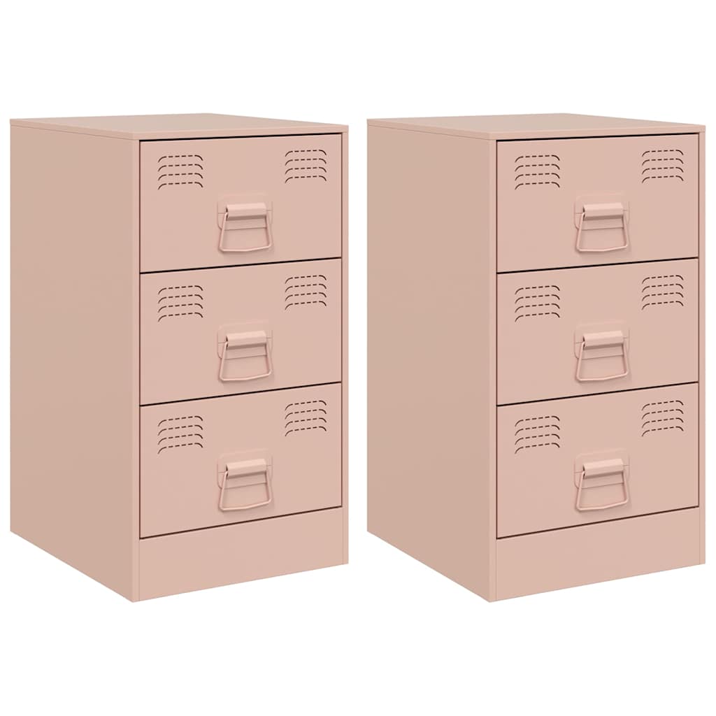 Set di 2 comodini con 3 cassetti 34,5 x 39 x 62 cm acciaio rosa ...