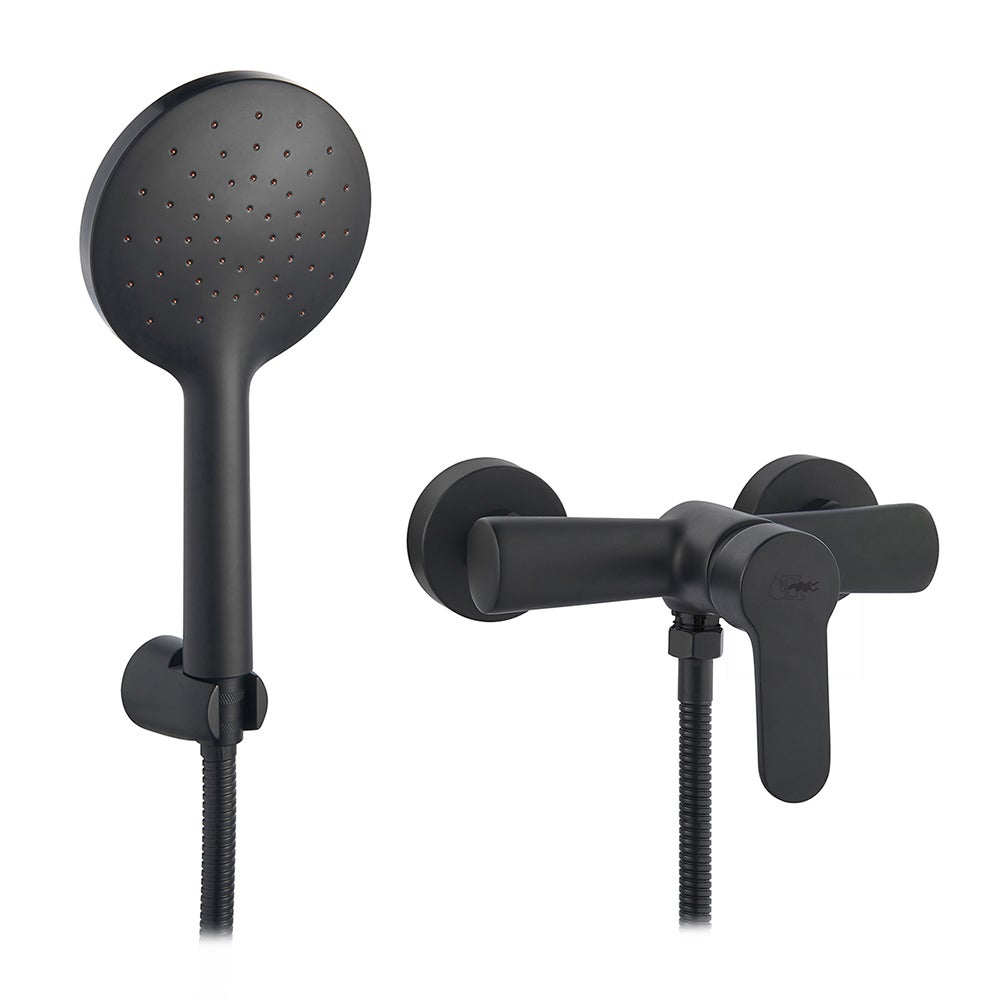 Mitigeur de douche apparent noir mat avec kit de douchette Paco | Leroy ...