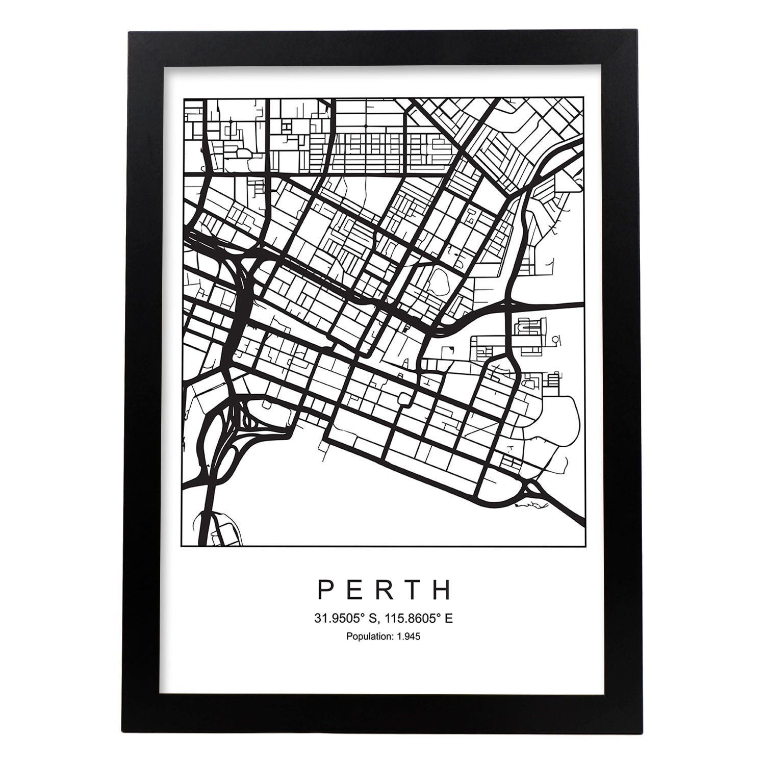Carte Du Style Nordique Perth De La Ville En Noir Et Blanc. Sans Cadre ...